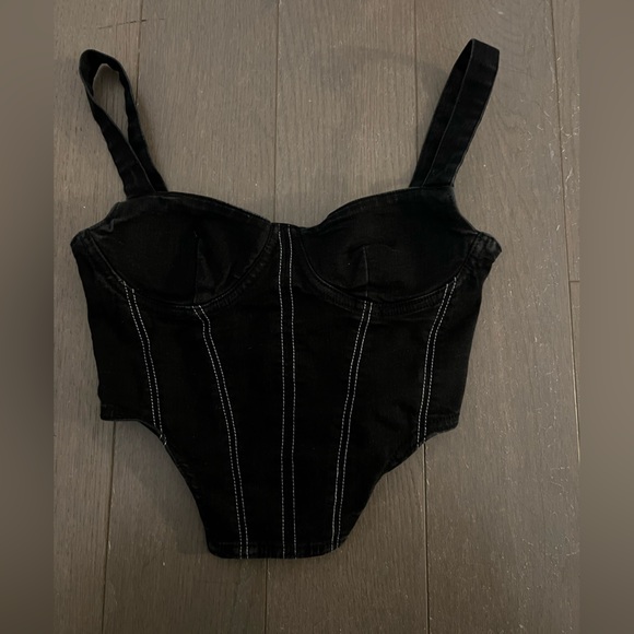Zara | Tops | Zara Black Denim Corset | Poshmark